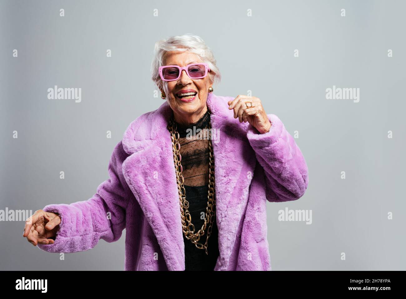 image of a beautiful and elegant old influencer woman. Cool grandmother ...