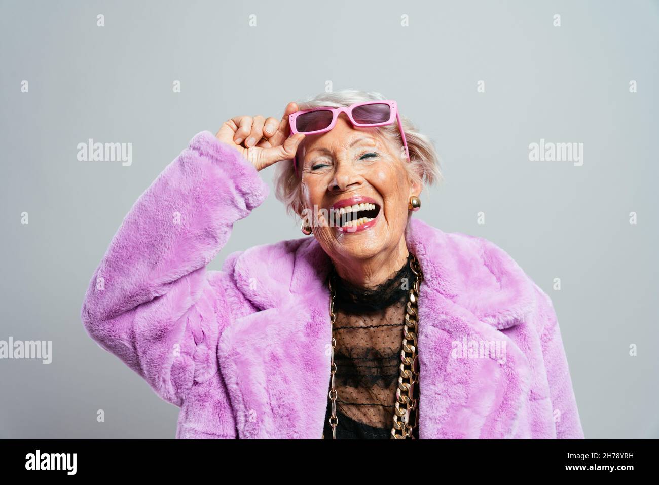 image of a beautiful and elegant old influencer woman. Cool grandmother ...