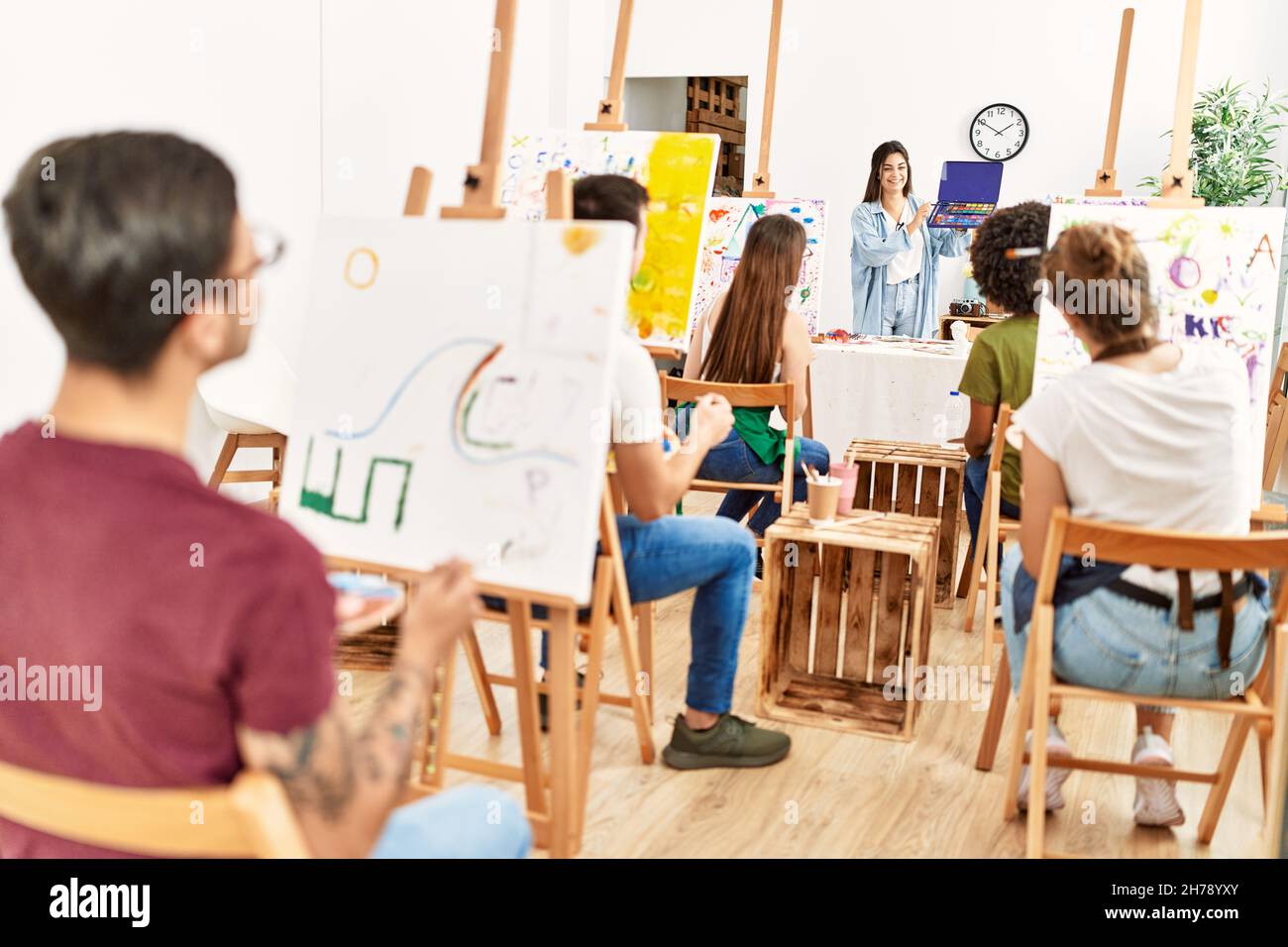 Group of paint students having draw lesson at art studio Stock Photo ...