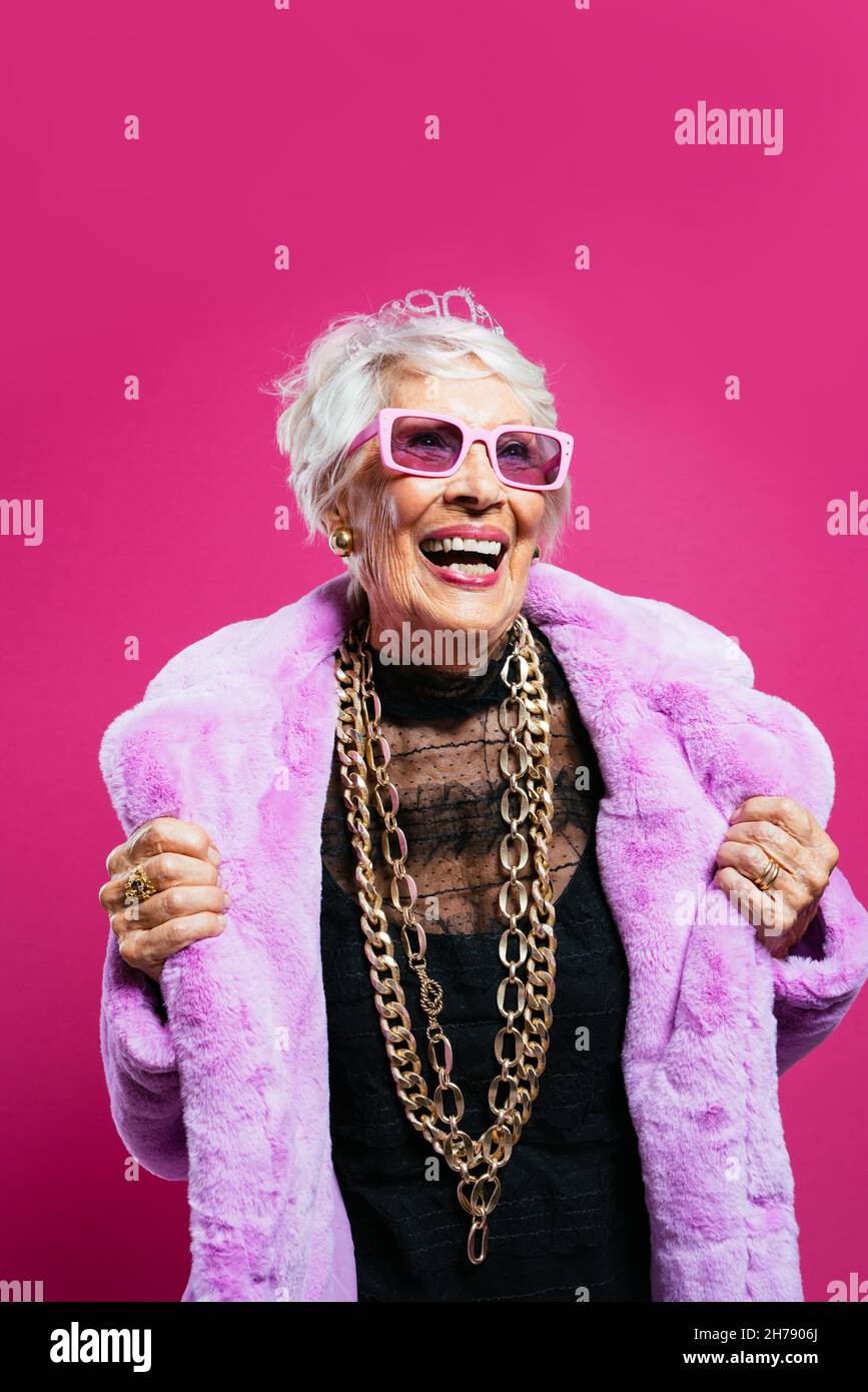 image of a beautiful and elegant old influencer woman. Cool grandmother ...