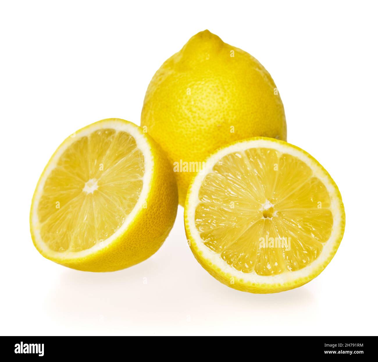 Single and two halves lemon fruit isolated on a white background Stock ...