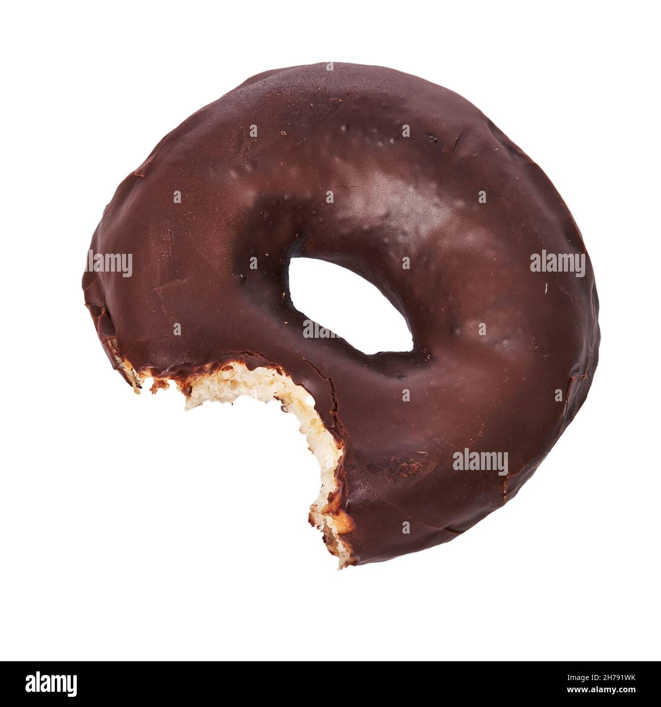 Single bitten chocolate doughnut isolated on a white background Stock ...