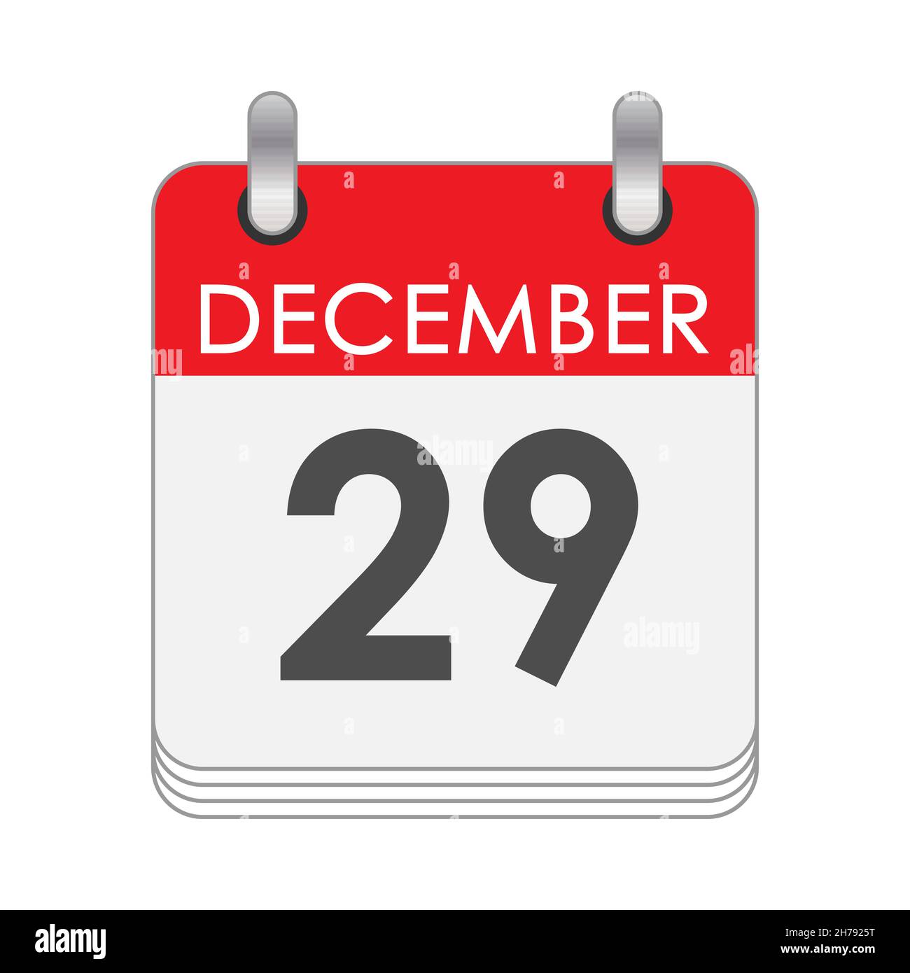 December 29. A leaf of the flip calendar with the date of December 29 ...