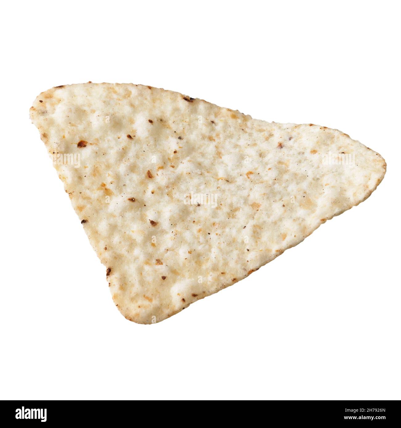 Single mexican nacho chip isolated on a white background Stock Photo ...