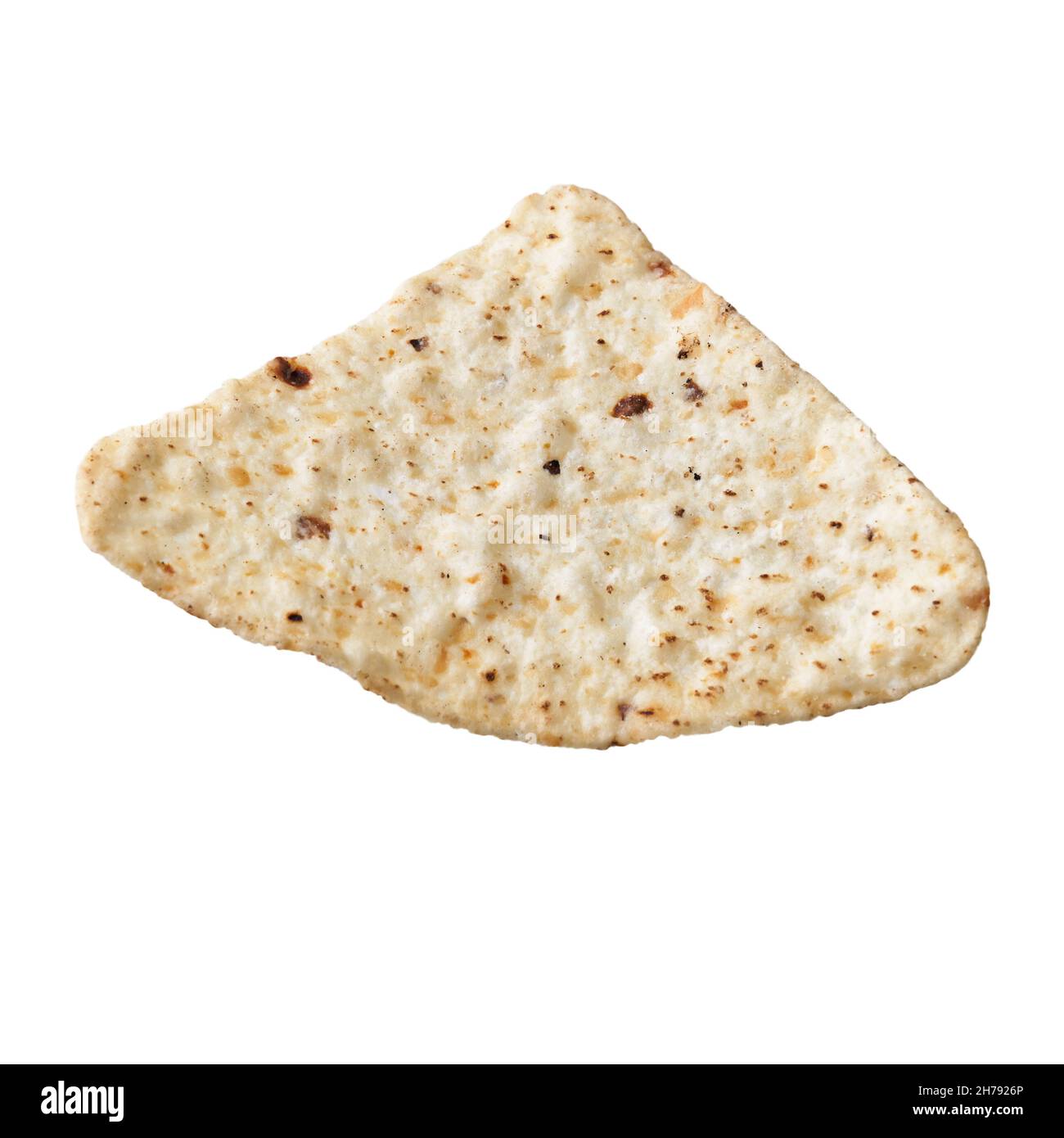Single mexican nacho chip isolated on a white background Stock Photo ...