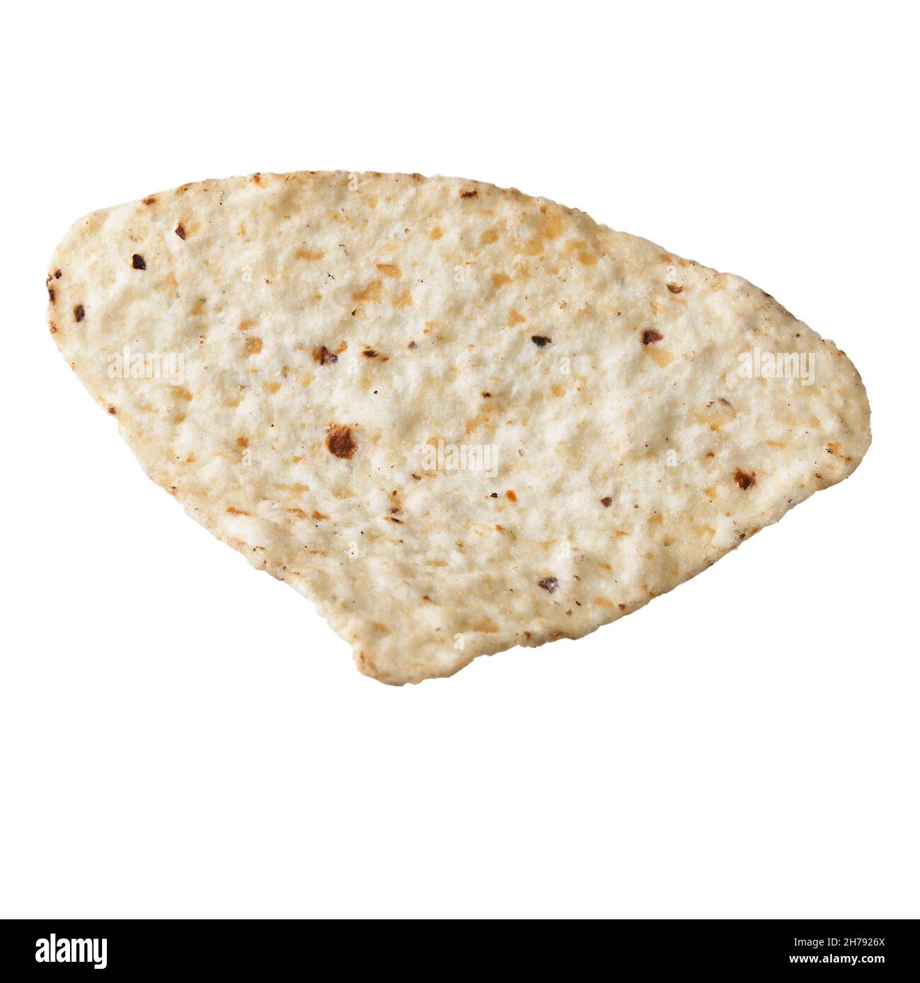 Single mexican nacho chip isolated on a white background Stock Photo ...