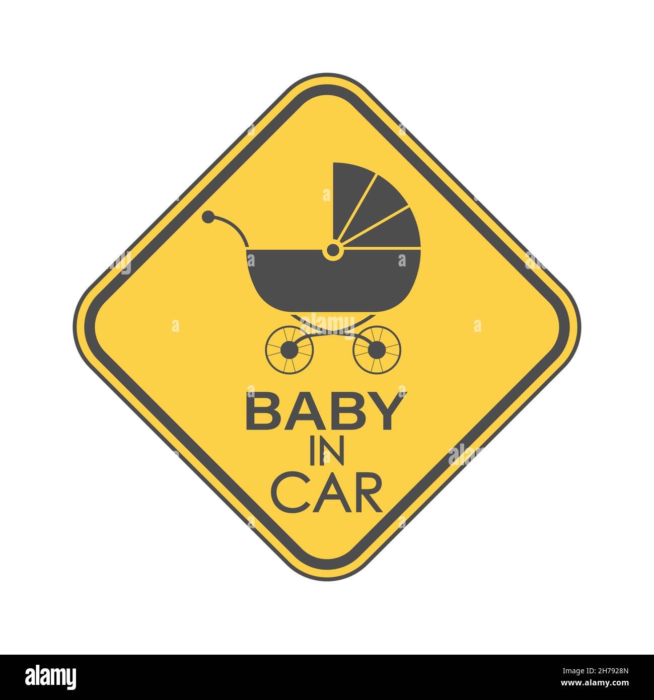 BABY IN CAR. A square sign with a baby stroller and an inscription ...