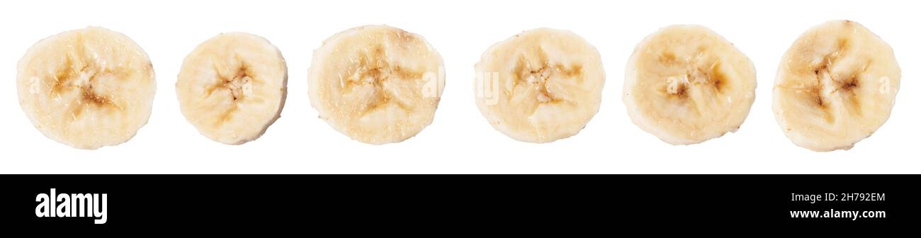 Collage of slices of banana isolated on a white background Stock Photo ...