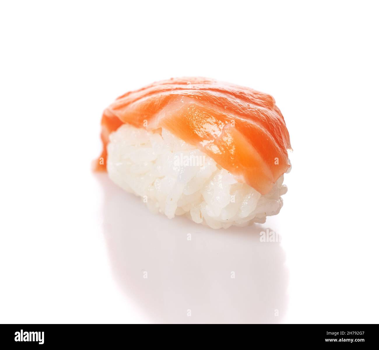 Single salmon nigiri sushi isolated on white background Stock Photo - Alamy