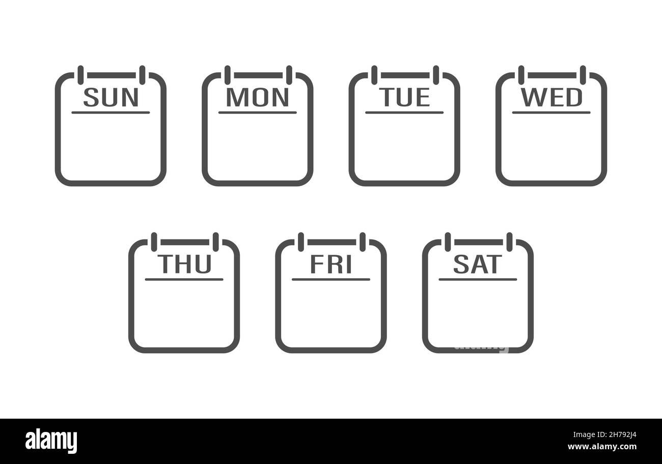 set of calendar icons with days of the week. A flip calendar with the ...