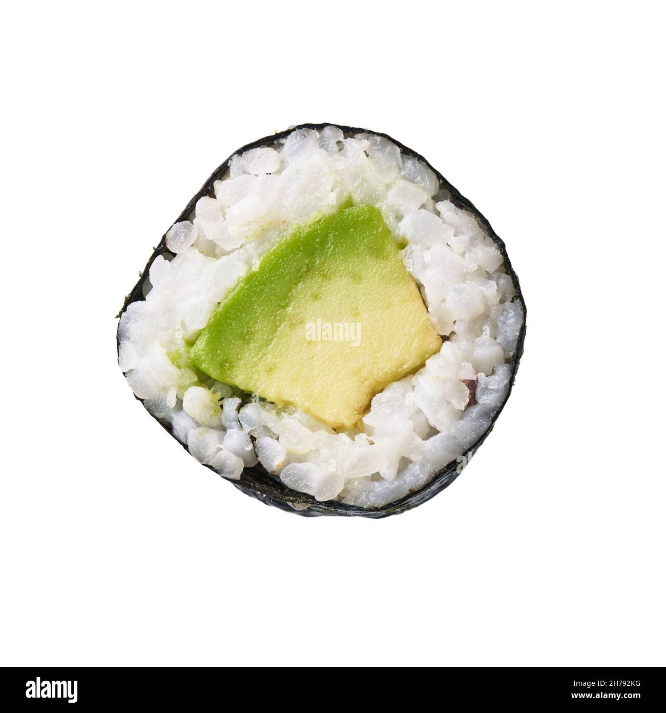 Single avocado sushi maki isolated on white background Stock Photo - Alamy