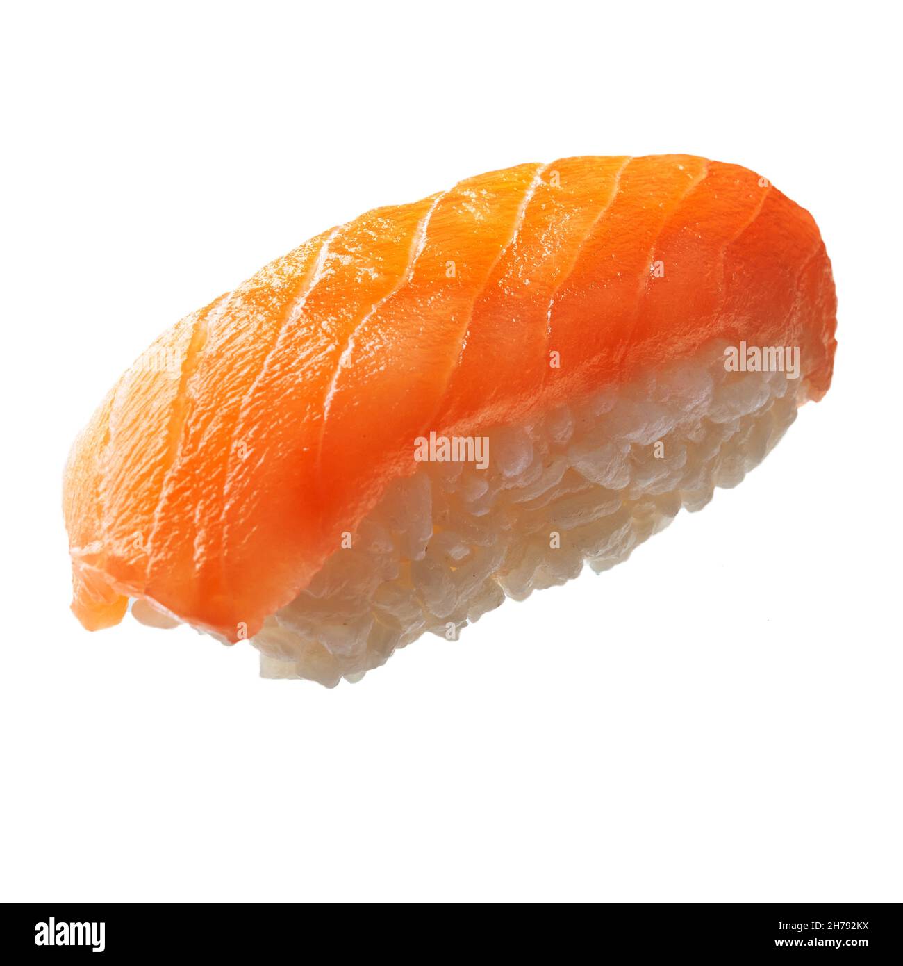 Single salmon nigiri sushi isolated on white background Stock Photo - Alamy