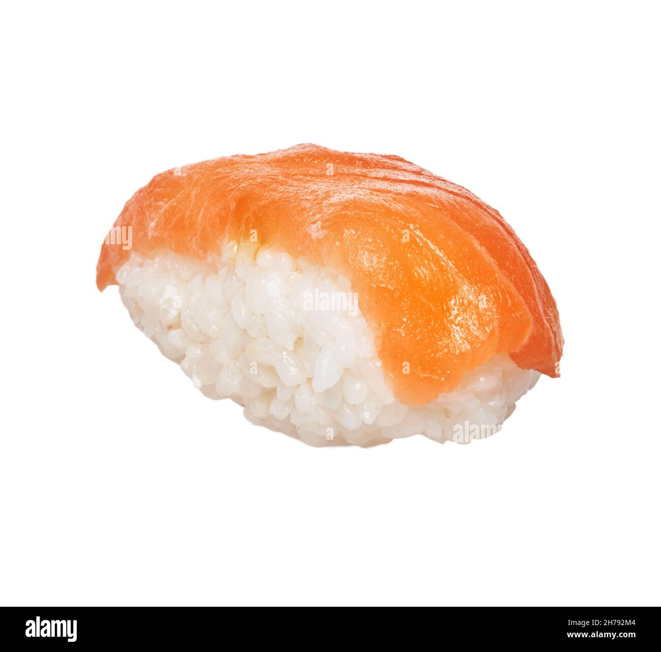 Single salmon nigiri sushi isolated on white background Stock Photo - Alamy