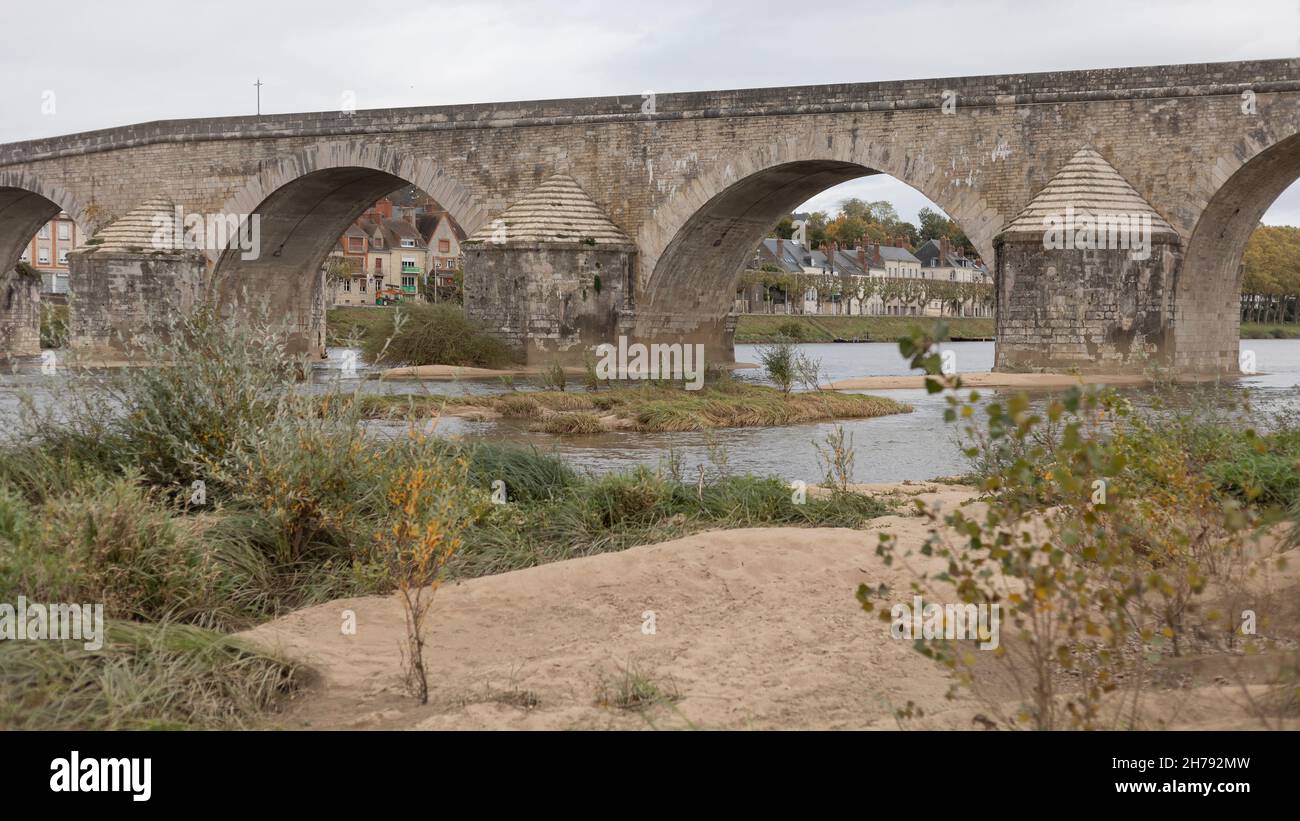 Ancient stone bridge crossing the river Loire Stock Photo - Alamy