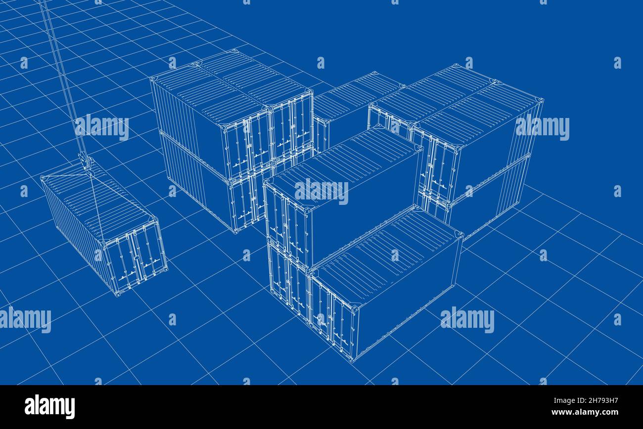 Cargo containers. Wire-frame style Stock Photo - Alamy