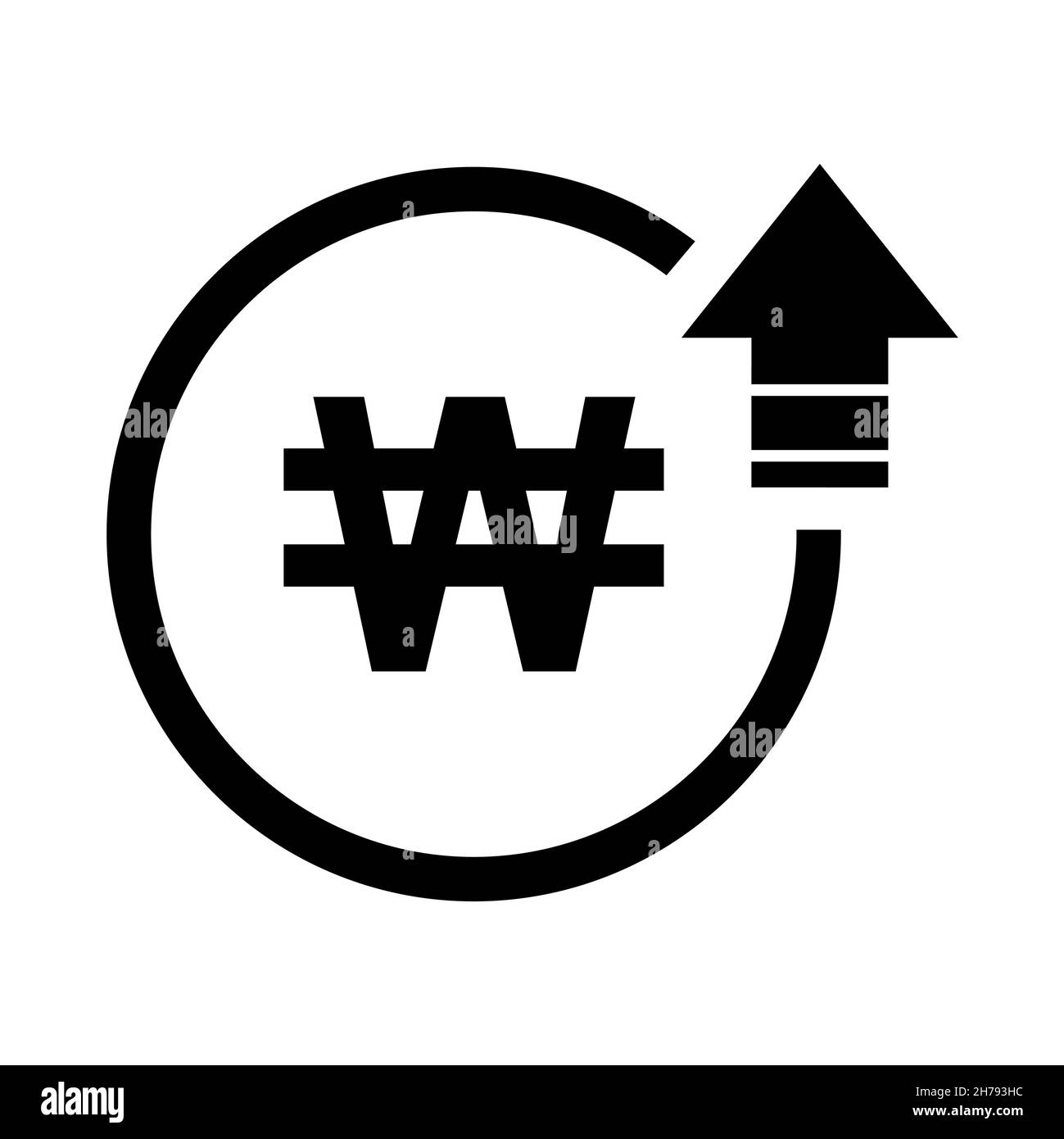 Won high symbol, cost increase icon. Growth profit bussiness sign ...