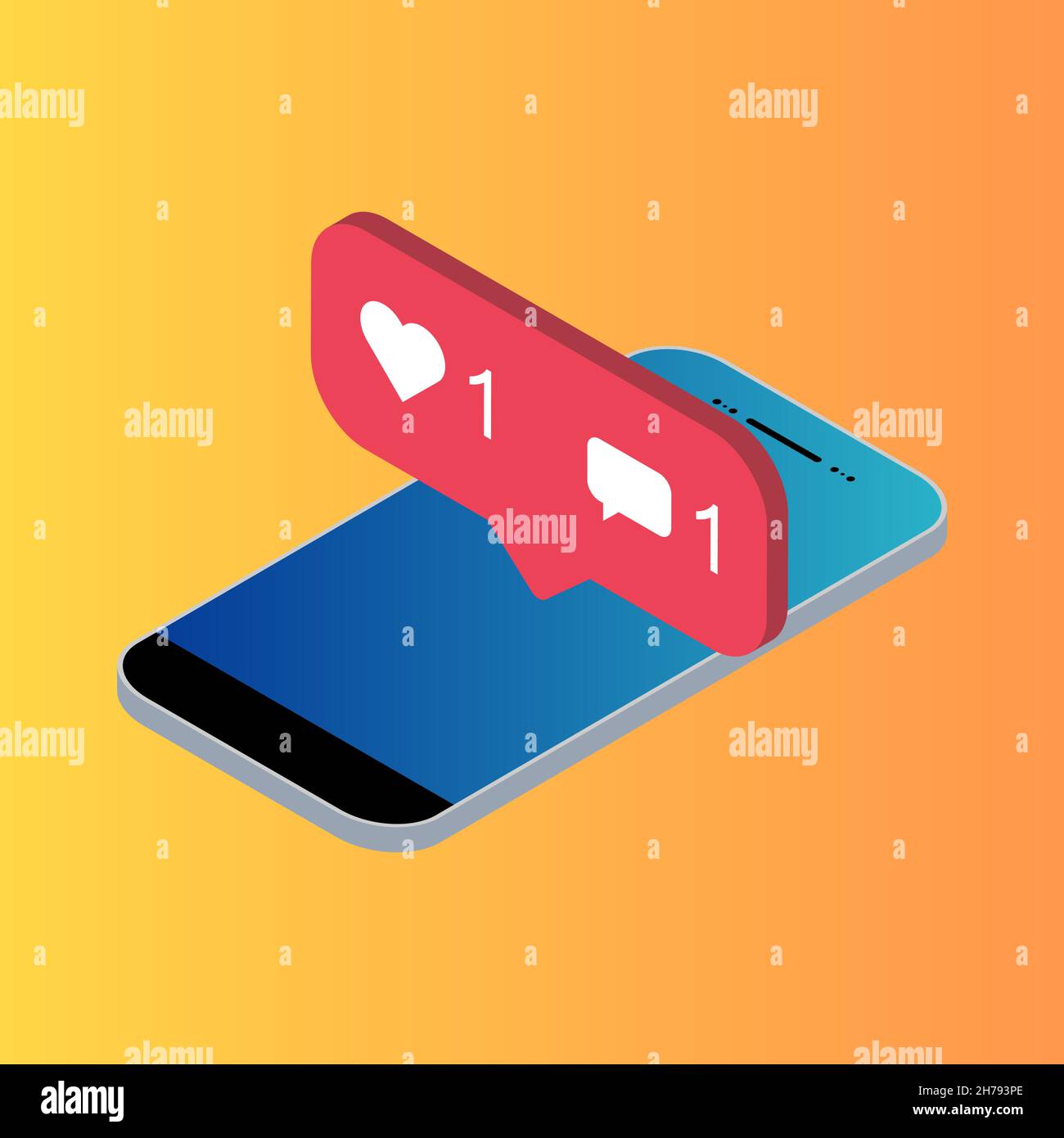 Follower isometric phone notification symbol for application instagram ...
