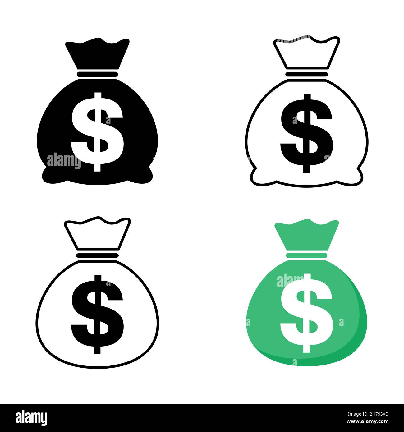Set of Money bag icon isolated on white background. Bank symbol, profit ...