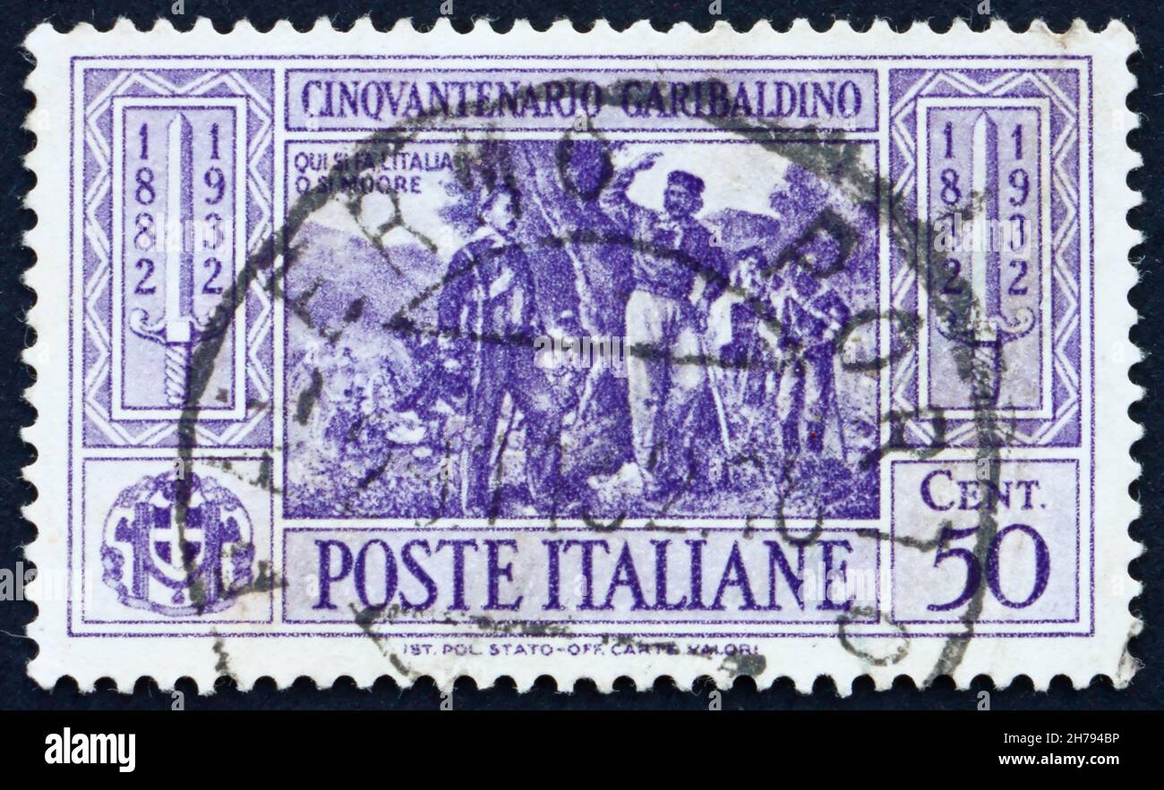 ITALY - CIRCA 1932: a stamp printed in the Italy shows Garibaldi at ...
