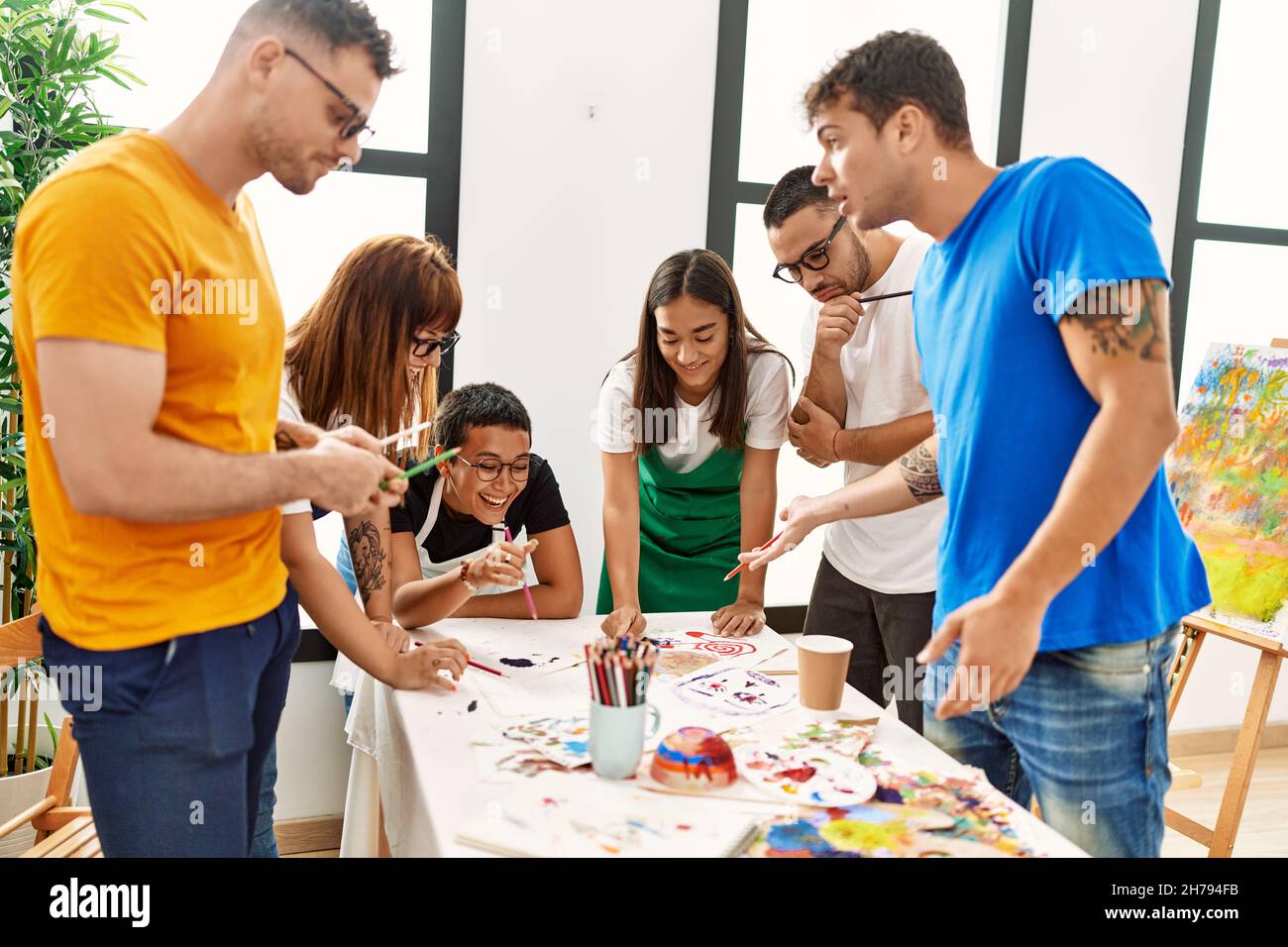 Group of people drawing at art studio Stock Photo - Alamy