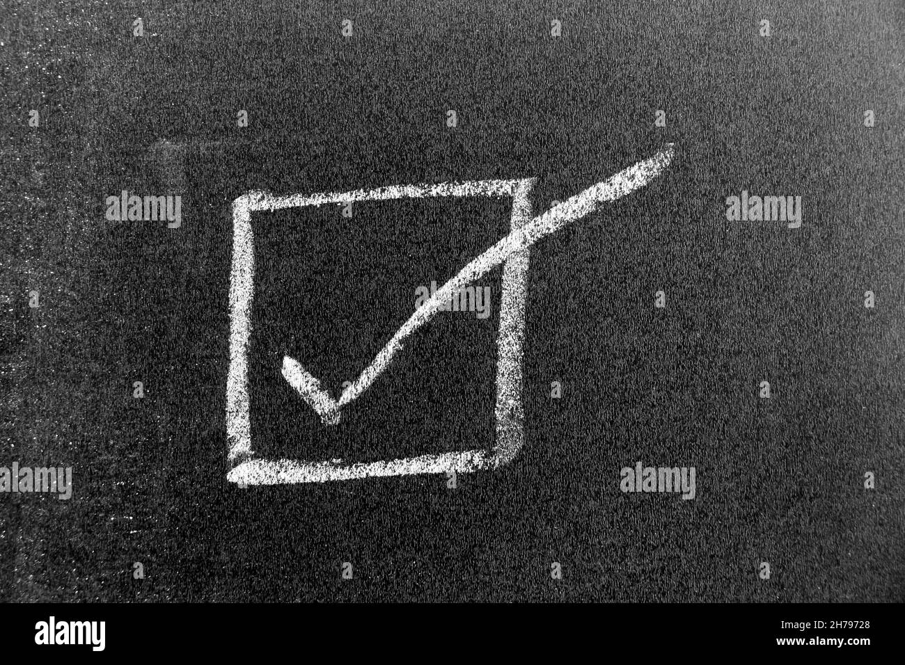 White color chalk hand drawing in right checkmark in square box shape ...