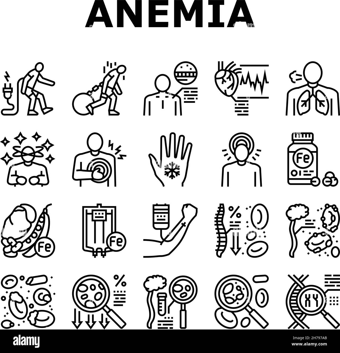 Anemia Patient Health Problem Icons Set Vector Stock Vector Image & Art ...