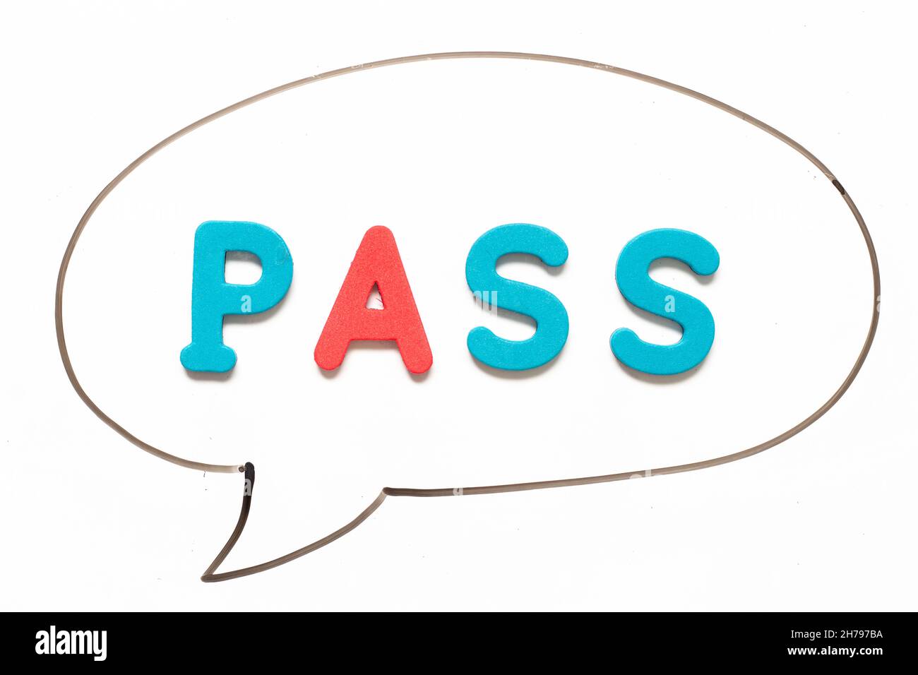 Alphabet letter with word pass in black line hand drawing as bubble ...
