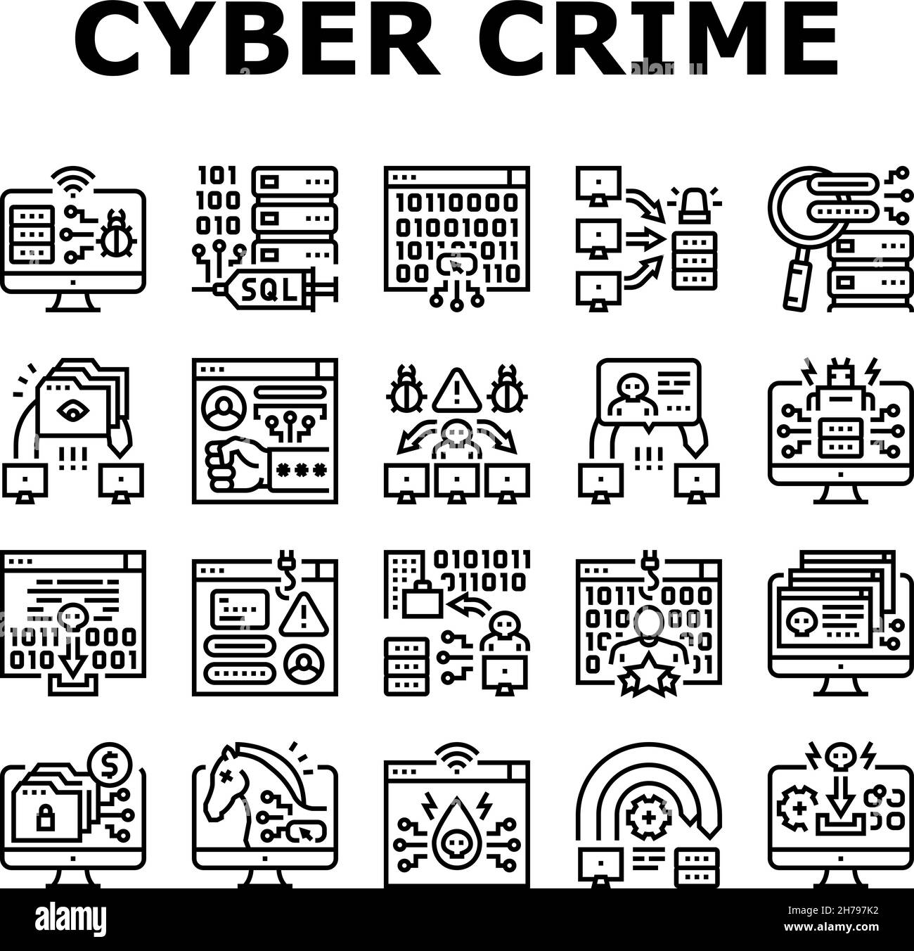 Cyber Crime Internet Business Icons Set Vector Stock Vector Image & Art ...