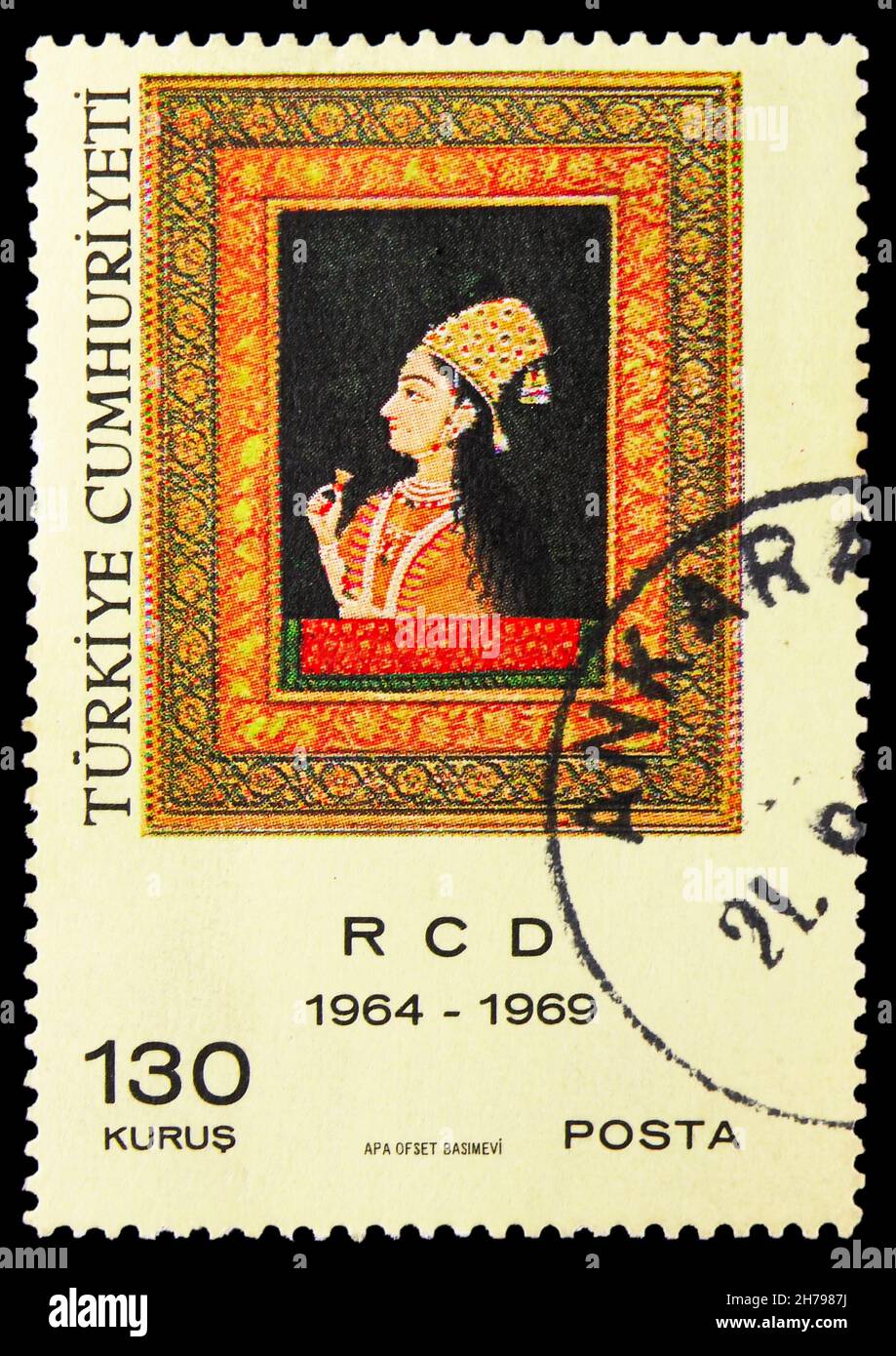 MOSCOW, RUSSIA - OCTOBER 25, 2021: Postage stamp printed in Turkey ...