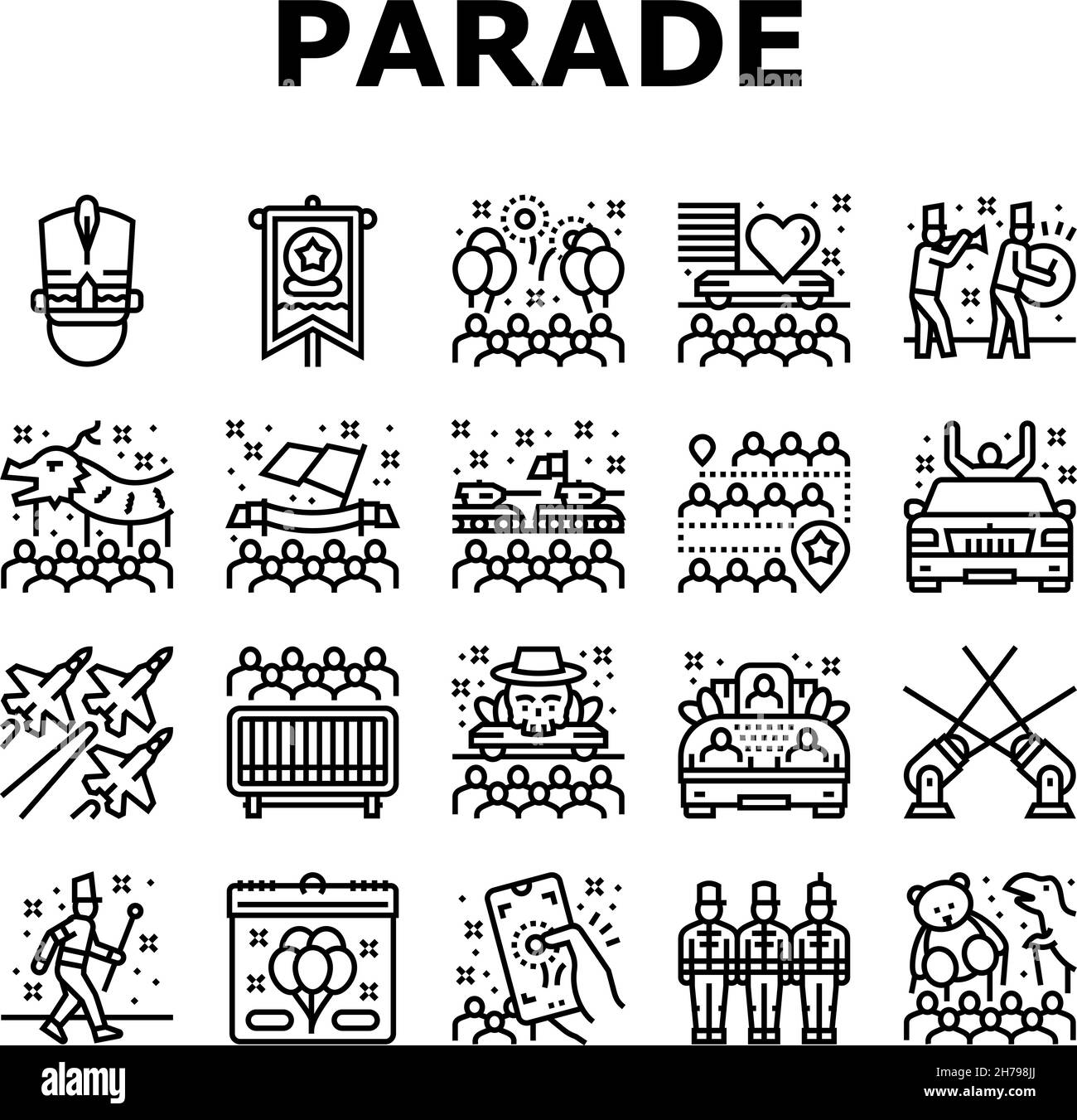 Parade Celebration Festival Event Icons Set Vector Stock Vector Image ...