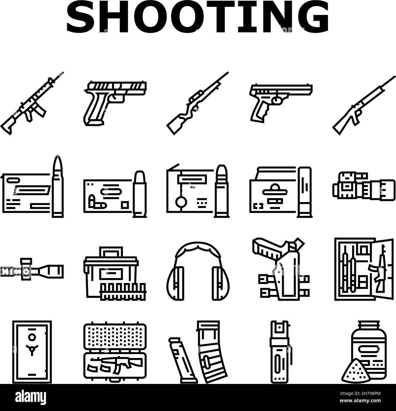 Shooting Weapon And Accessories Icons Set Vector Stock Vector Image ...