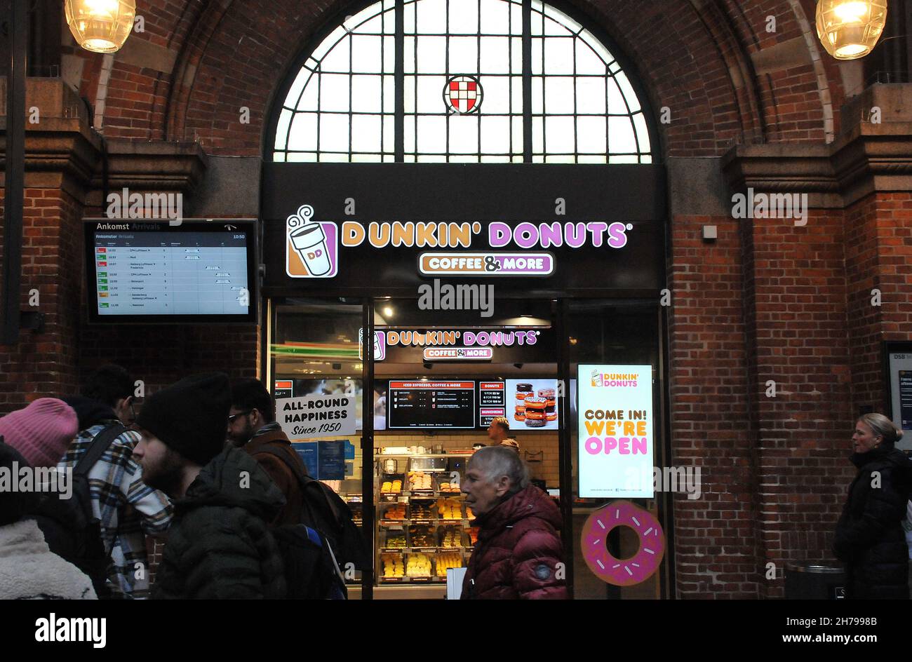Copenhagen/Denmark./21 November 2021/ Custmers waiting at Dunkin Donuts ...