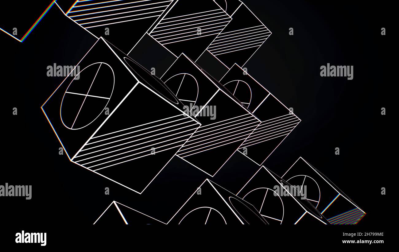 Rotating Cubes Animation Looping Animation Rotating Cubes Of White Lines On Black Background