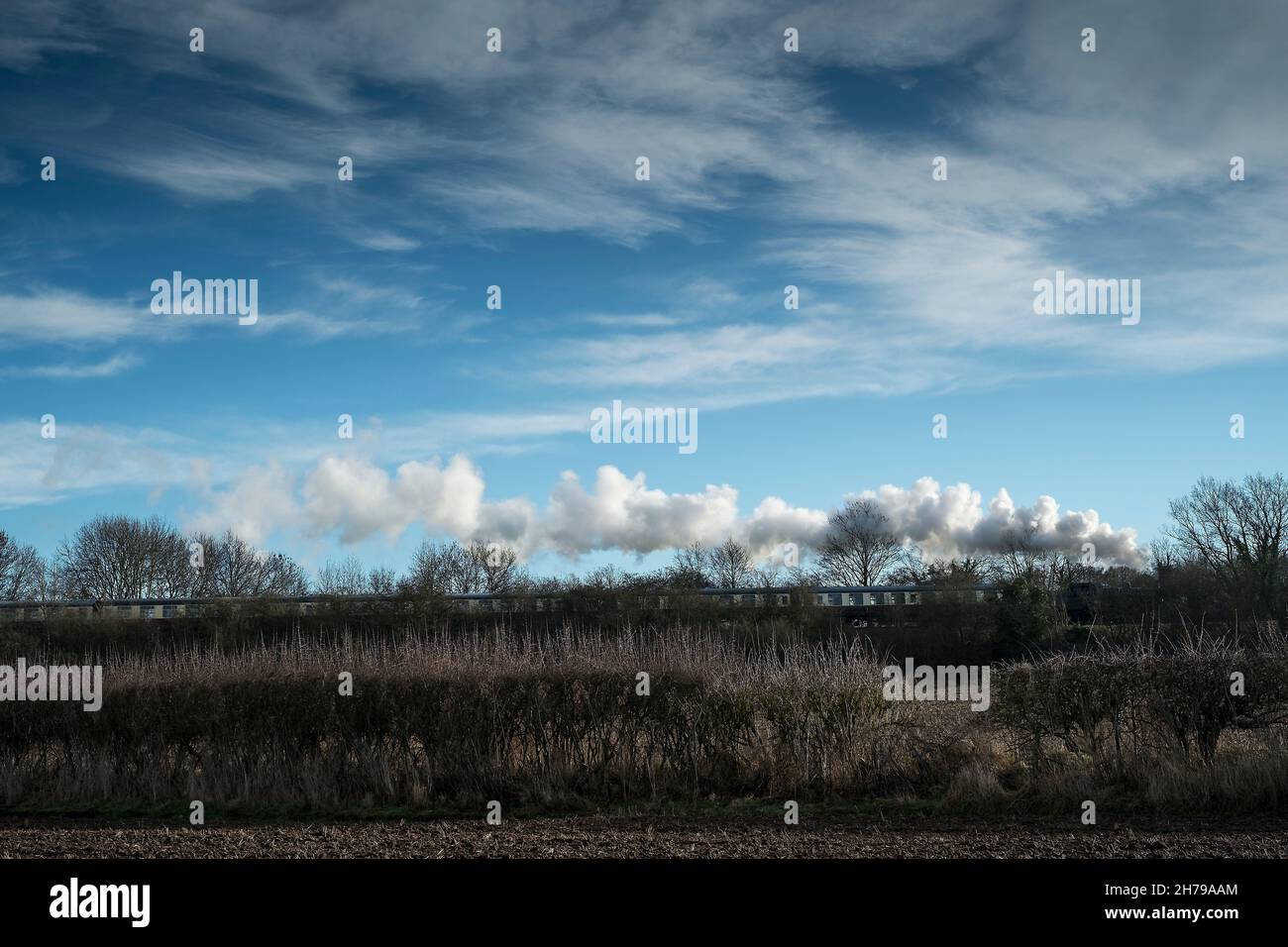 Steam train traveling through the countryside Stock Photo - Alamy