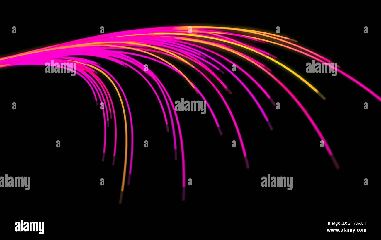 Abstract animation of bright neon stream of multicolored neon rays ...
