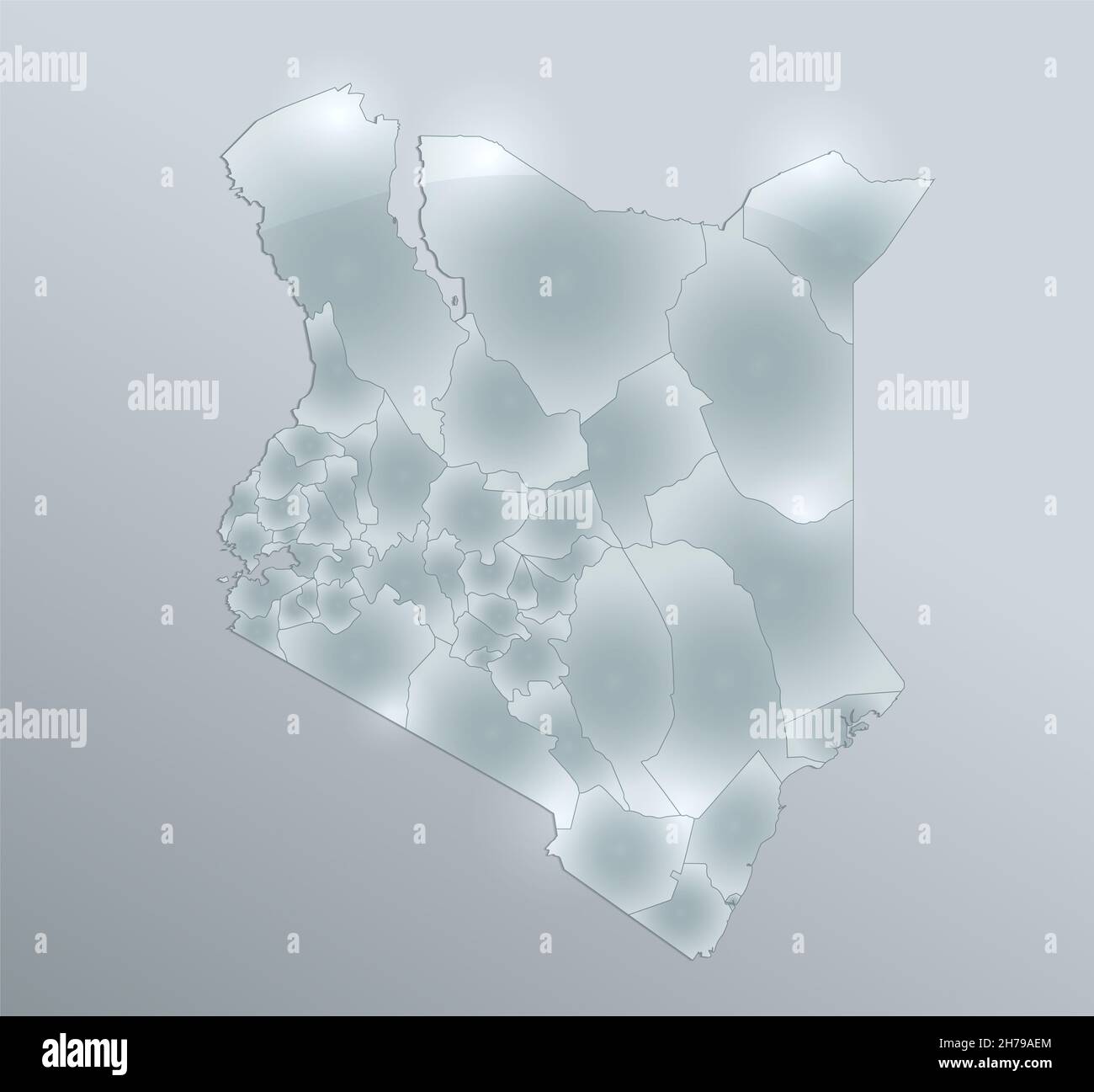 Kenya map, administrative division, separates regions, design glass ...