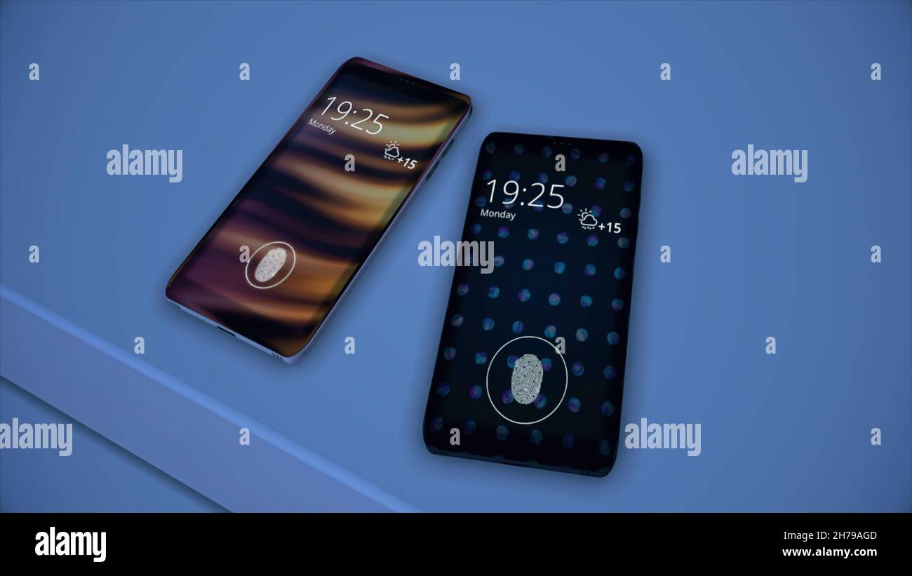 Abstract animation of new luxury smartphones with fingerprint scanner ...
