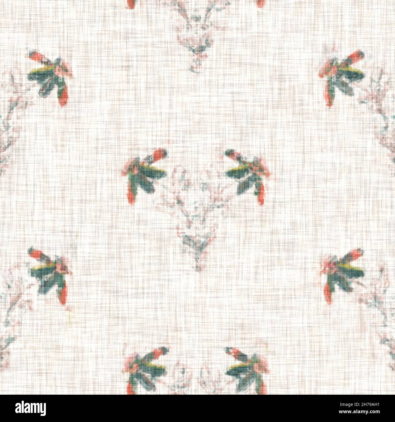 Hand drawn grey flower motif linen texture. Whimsical garden seamless ...