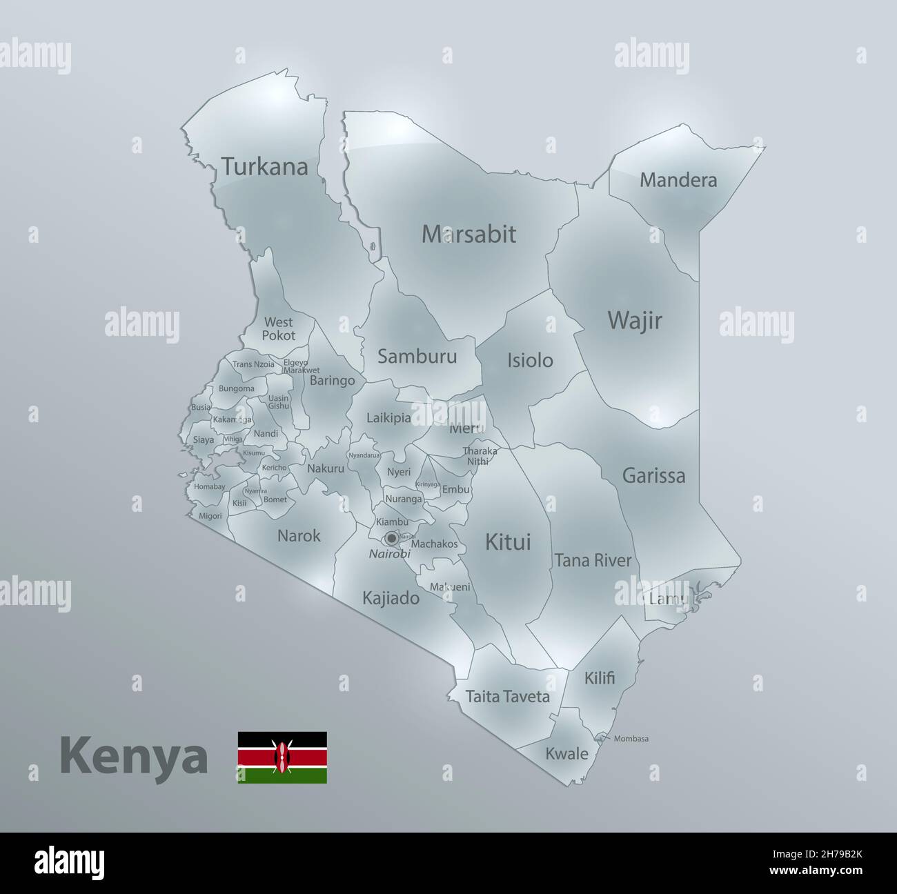 Kenya map and flag, administrative division, separates regions and ...