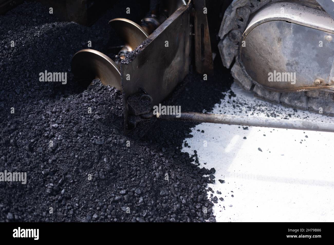 Urban road asphalting works. Asphalt paving. Paver machine and road ...