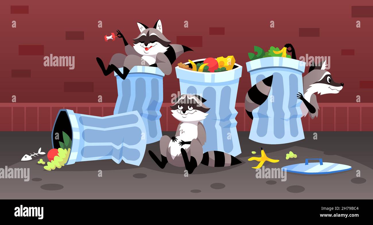 Raccoon eating trash Stock Vector Images - Alamy