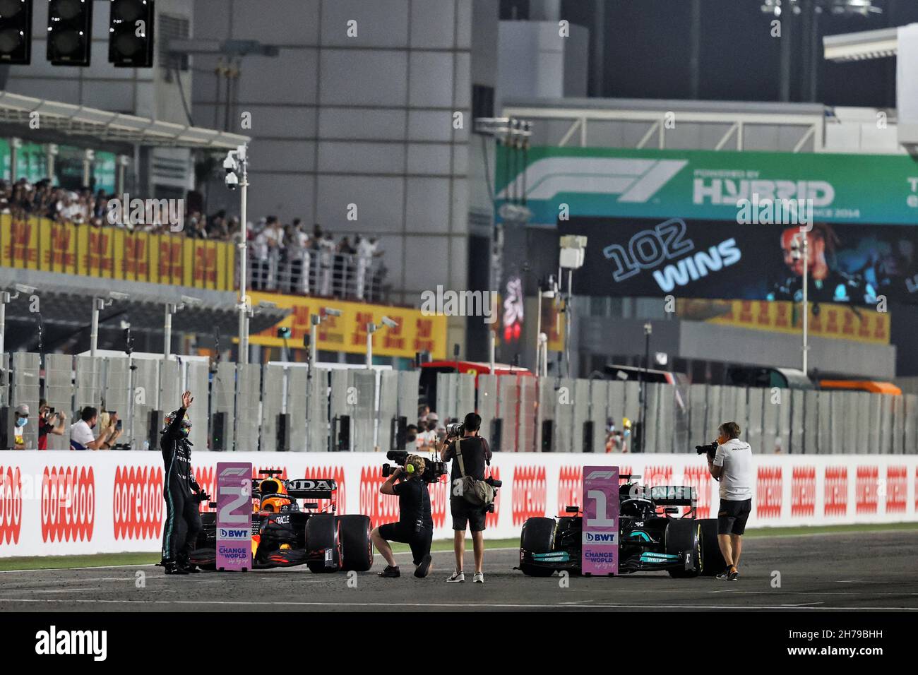 Doha, Qatar. 21st Nov, 2021. Race winner Lewis Hamilton (GBR) Mercedes ...
