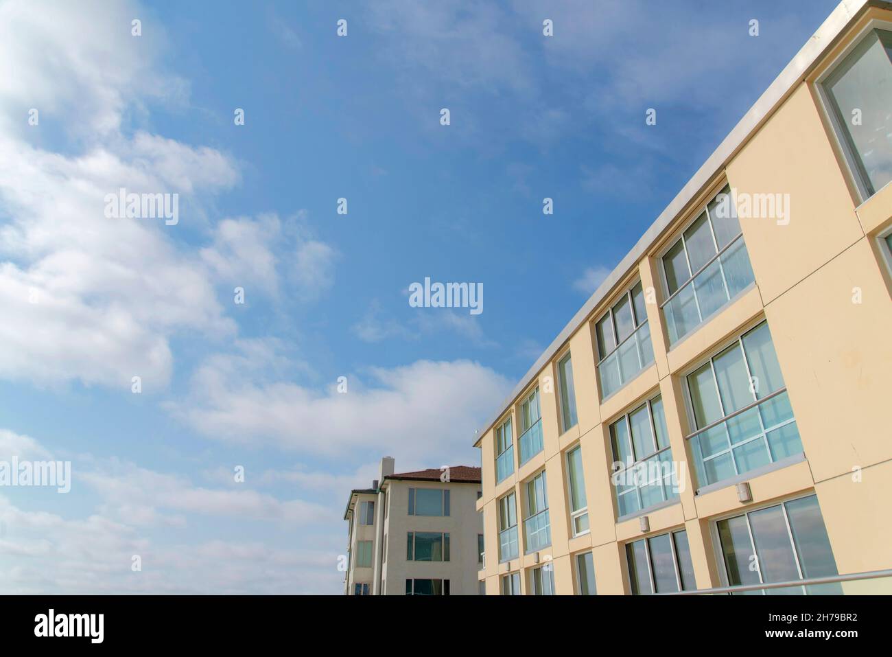 Two low rise buildings with glass panels at La Jolla, California Stock ...