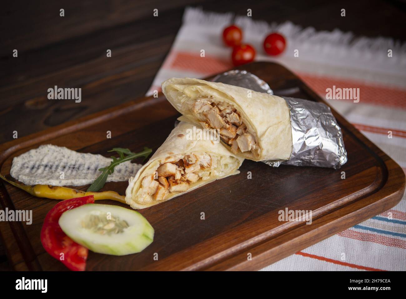 A closeup shot of delicious shawarma cut in a half Stock Photo - Alamy
