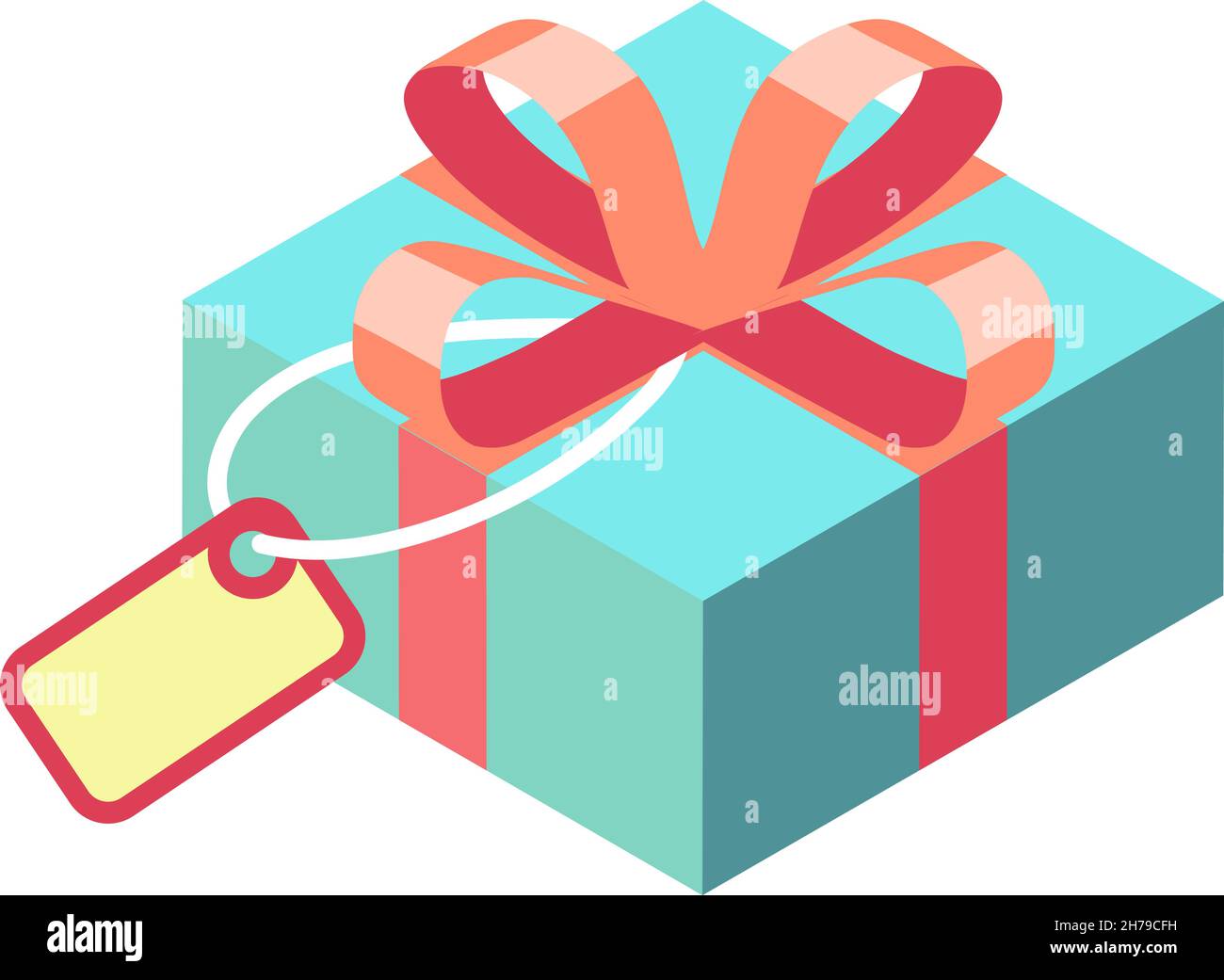 Gift box with label and red bow. Isometric present icon Stock Vector ...