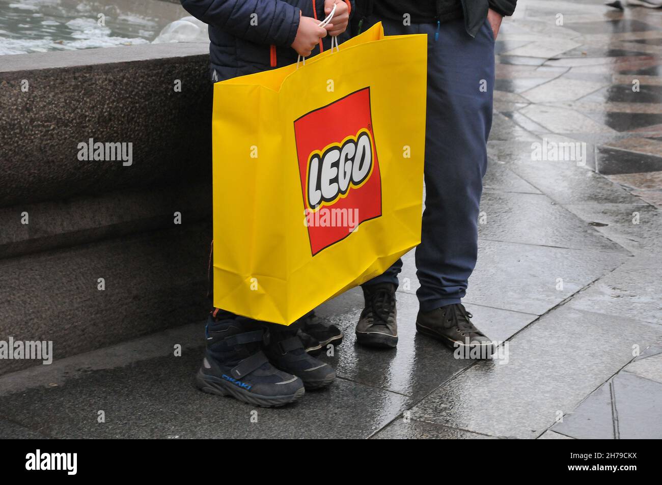 Copenhagen/Denmark./21 November 2021/ Lego shopper with lego shopping ...