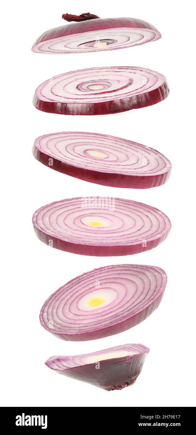 Sliced red onion slices isolated on a white background. High resolution ...