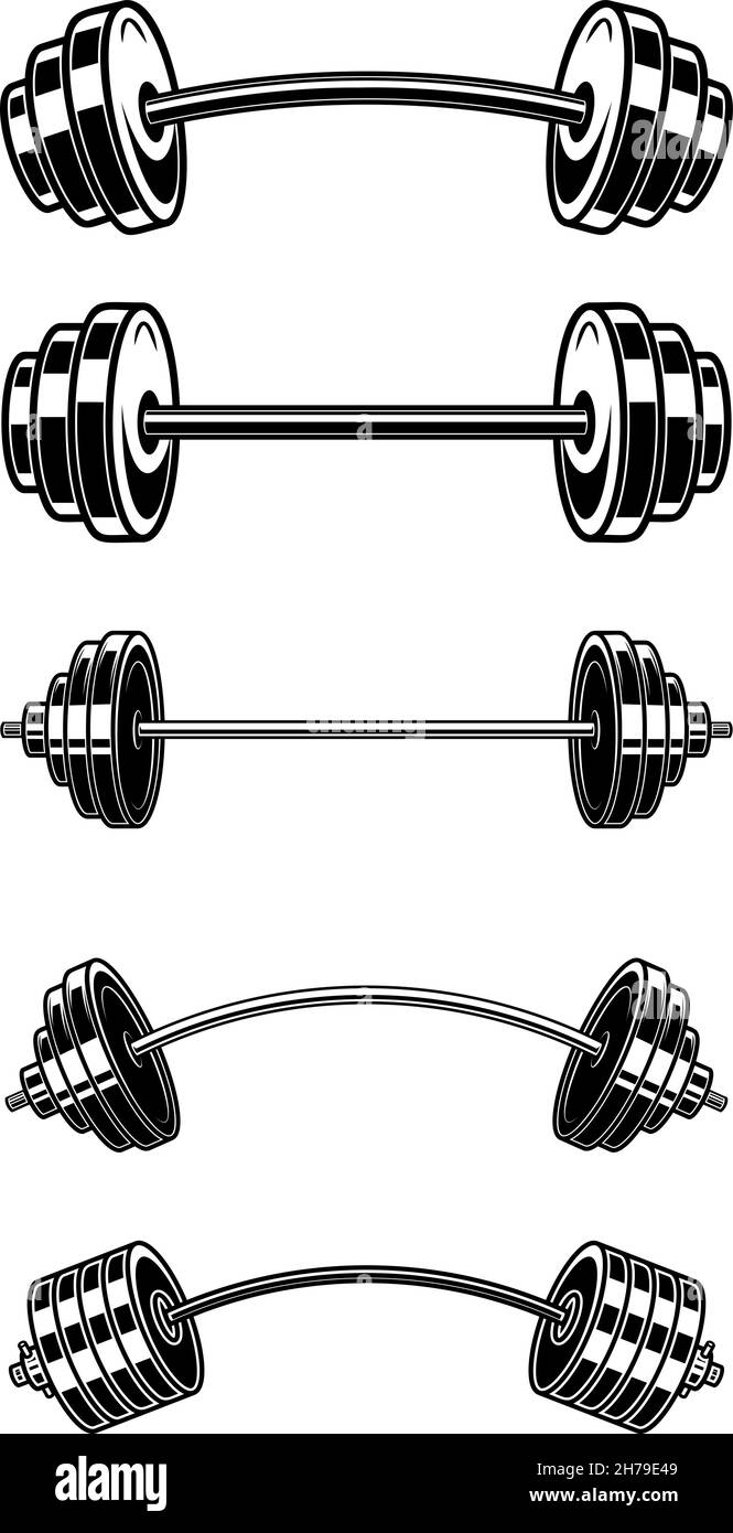 Set of illustrations of weightlifting barbell. Design element for logo ...