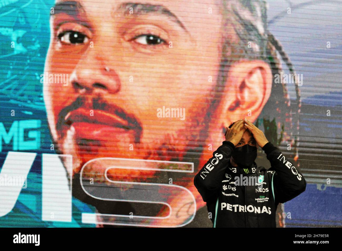 Doha, Qatar. 21st Nov, 2021. Race winner Lewis Hamilton (GBR) Mercedes ...