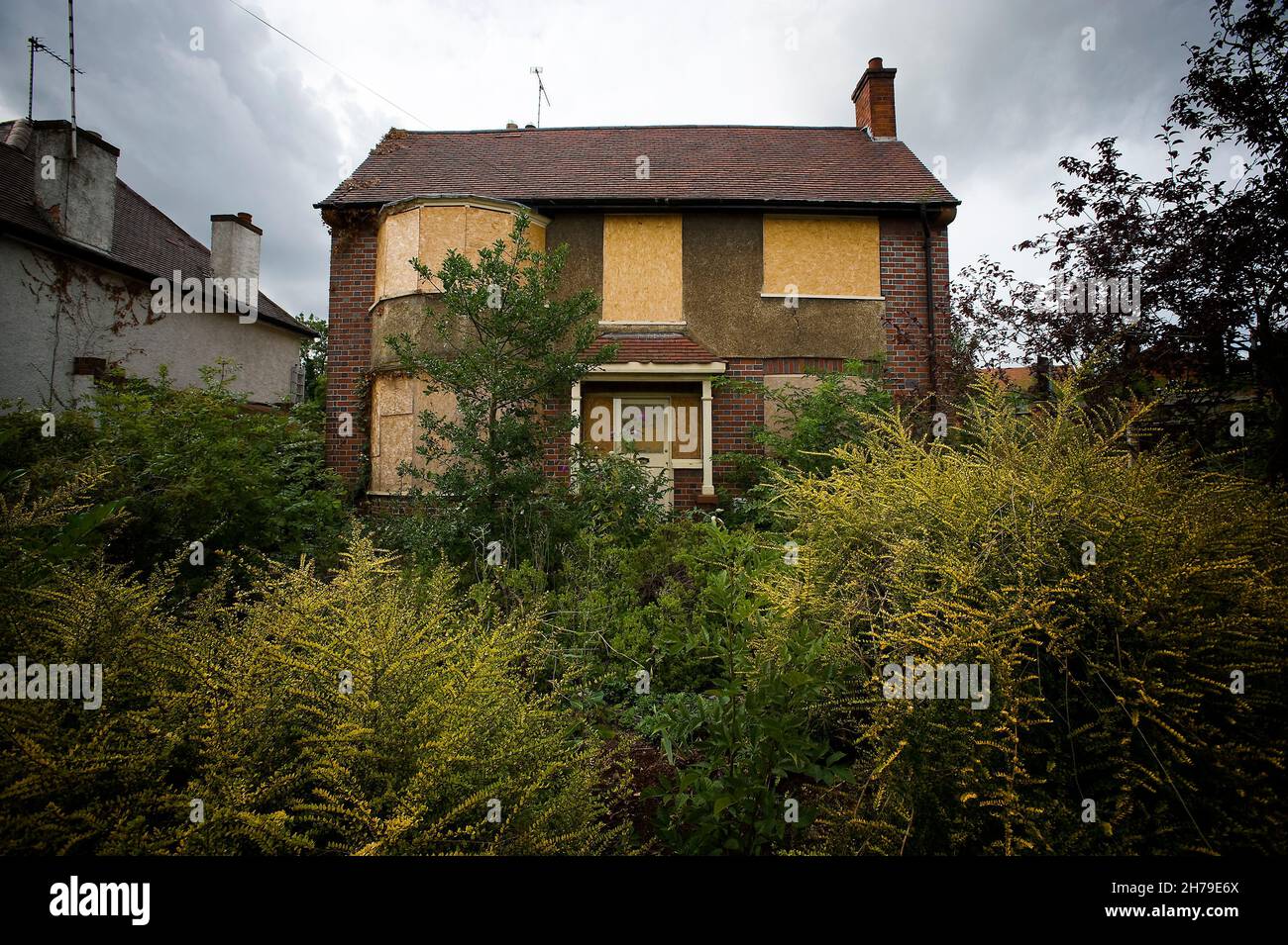 Empty and boarded up property awaiting refurbishment, Humberstone ...